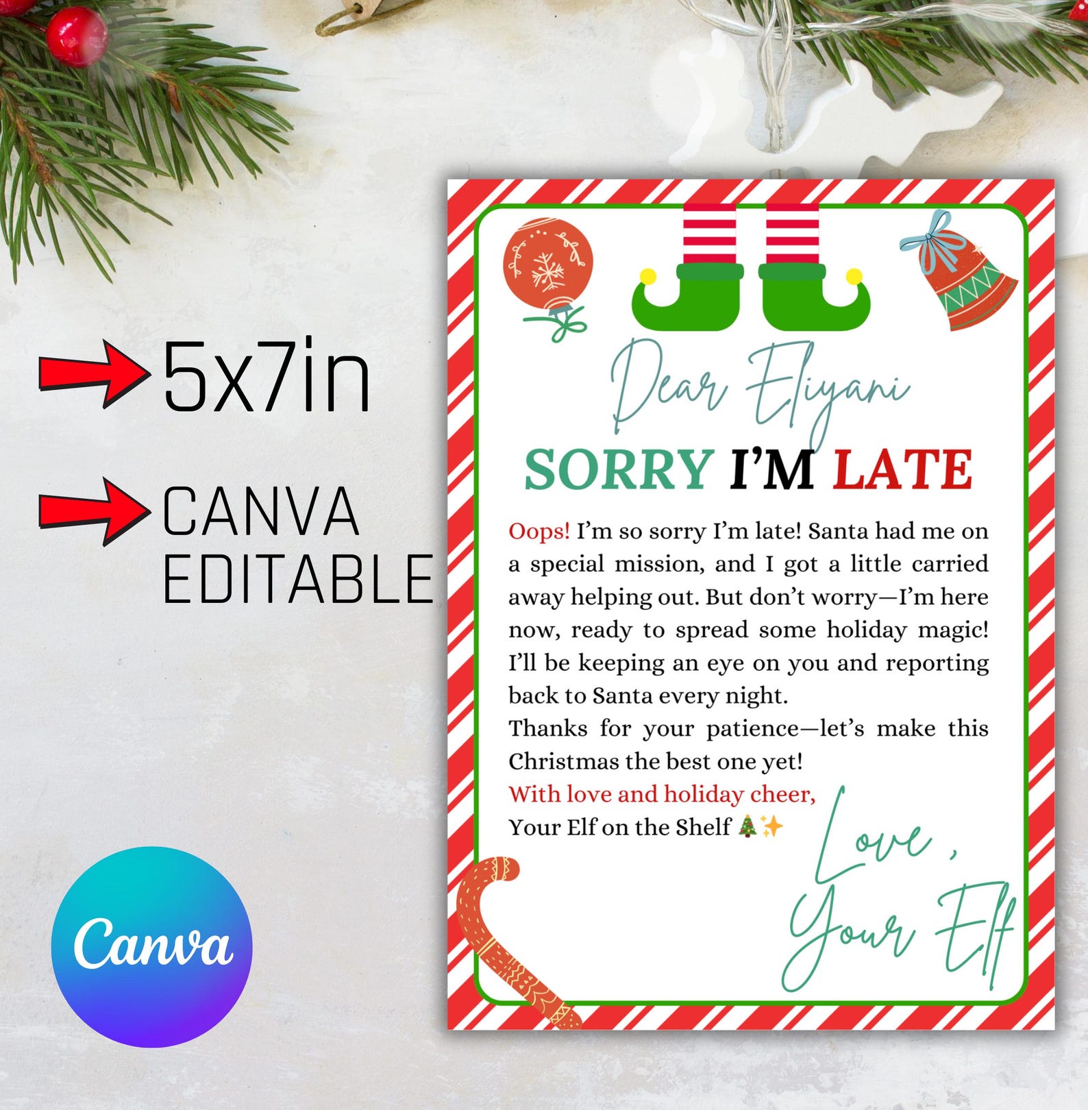 Editable Sorry I Am Late Elf Late Arrival Letter, Christmas Elf Last ...