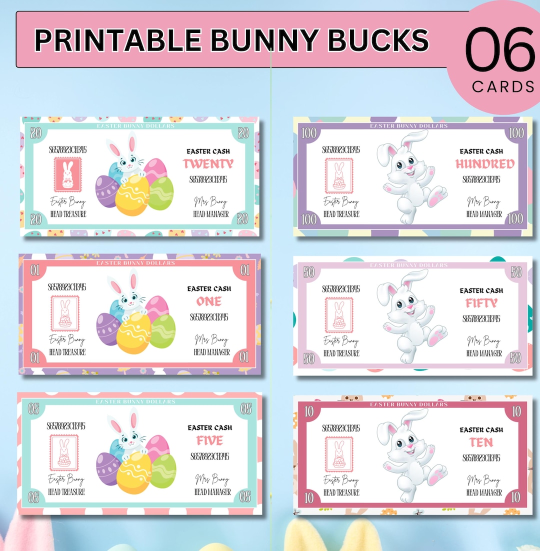 Printable Easter Bunny Bucks, Easter Play Money, Easter Egg Filler ...