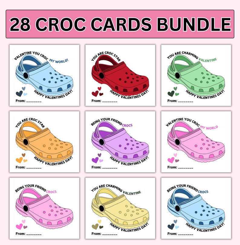 Valentine's Day Shoe Clog Charm Kids Cards, Class Gift Printable Shoe ...