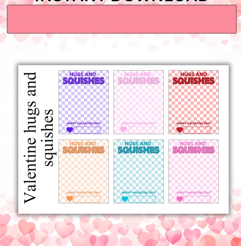 Squishy Valentine Classroom Exchange Card, Hugs and Squishes Tag ...