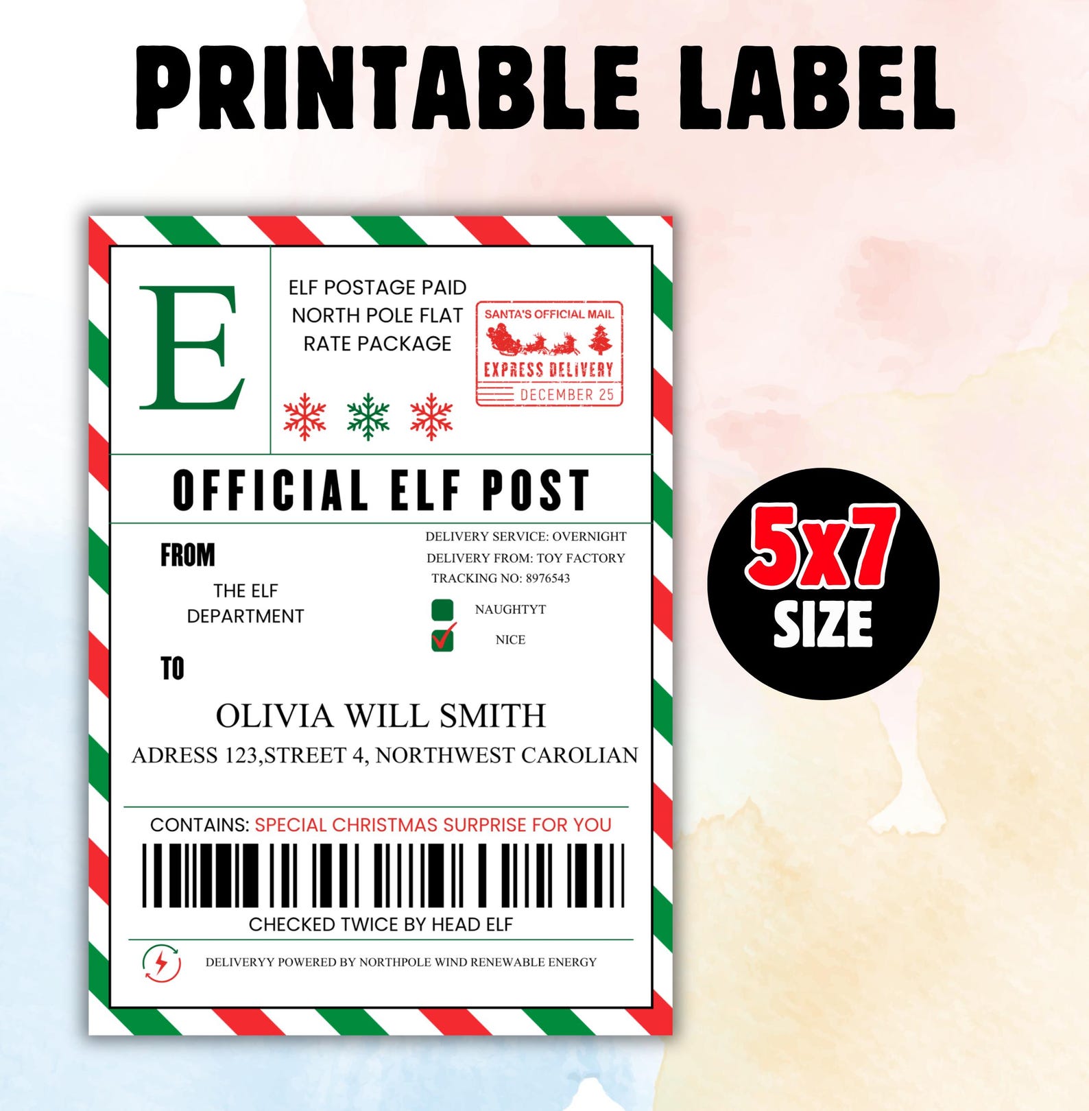 Editable Elf Express Shipping Label | North Pole Printable (digital ...