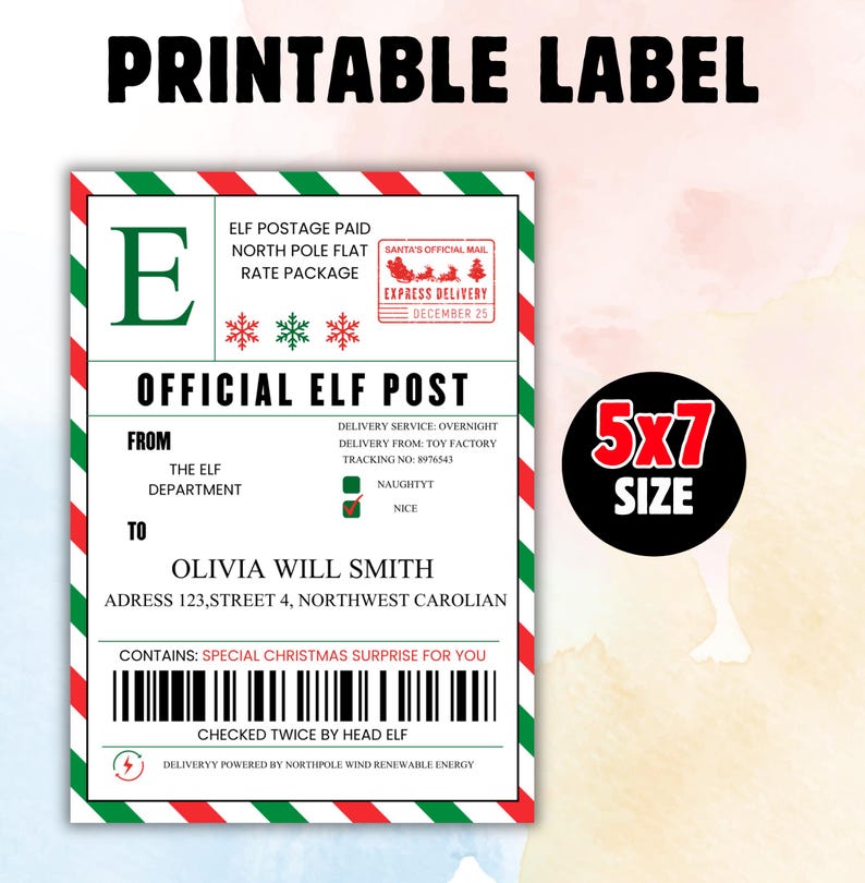 Editable Elf Express Shipping Label | North Pole Printable (digital ...