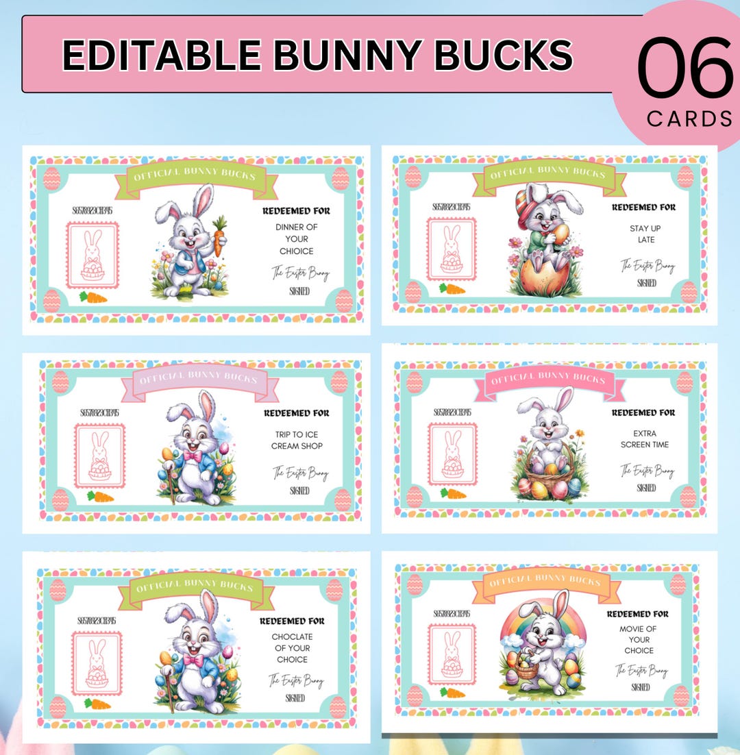 Editable Easter Bunny Bucks, Easter Play Money, Easter Egg Filler ...