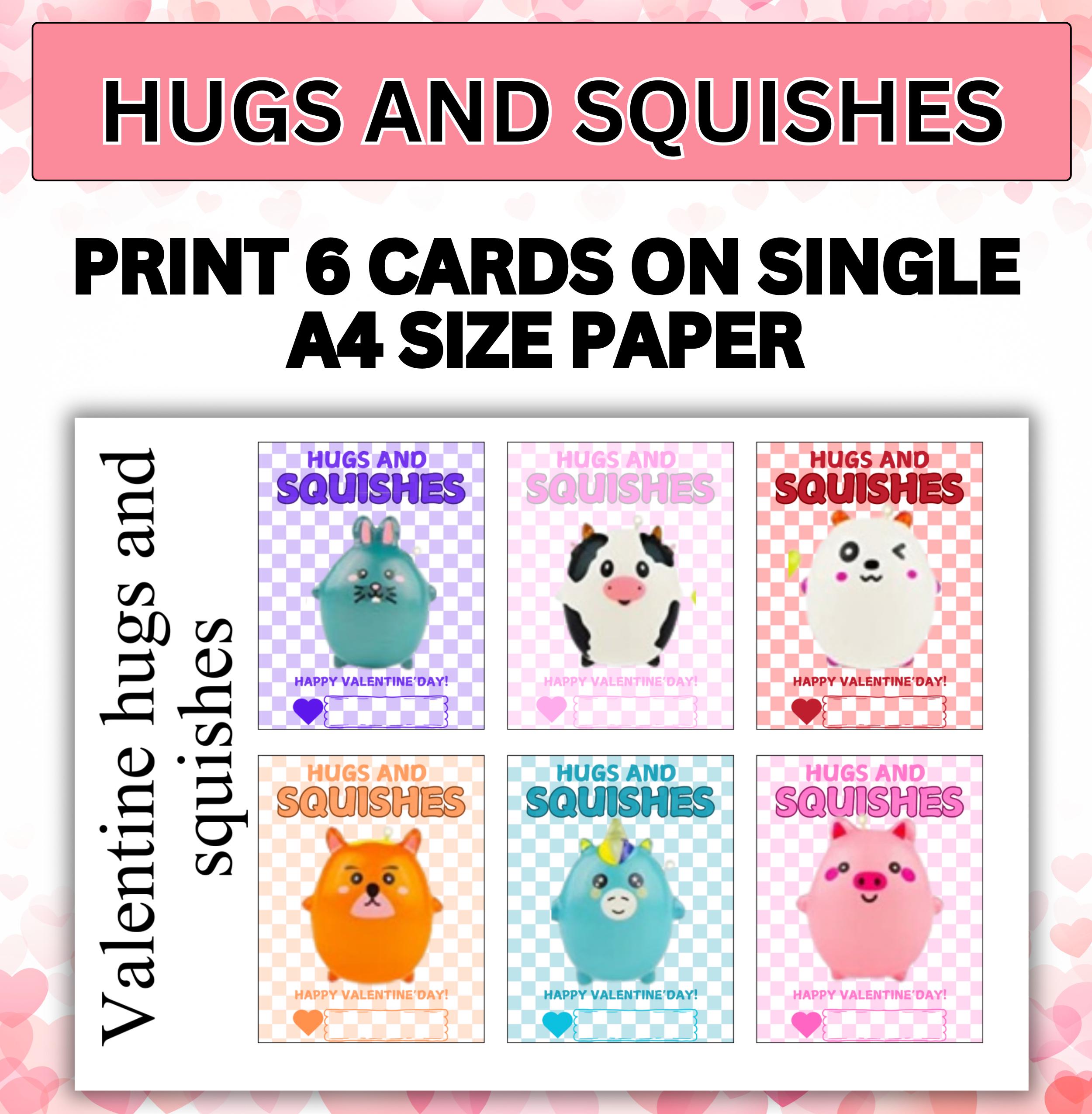 Squishy Valentine Classroom Exchange Card, Hugs and Squishes Tag ...