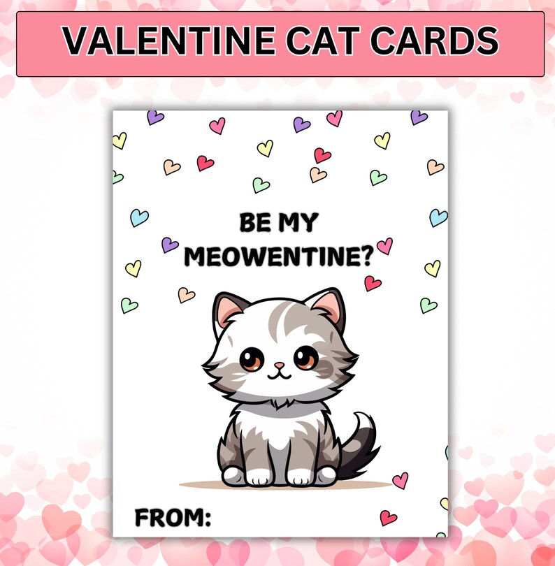 Printable Cat Valentine Cards, Classroom Valentines Day Cards, Kids ...