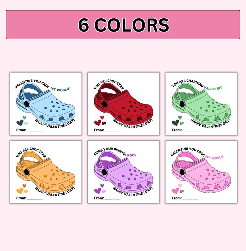 Valentine's Day Shoe Clog Charm Kids Cards, Class Gift Printable Shoe ...
