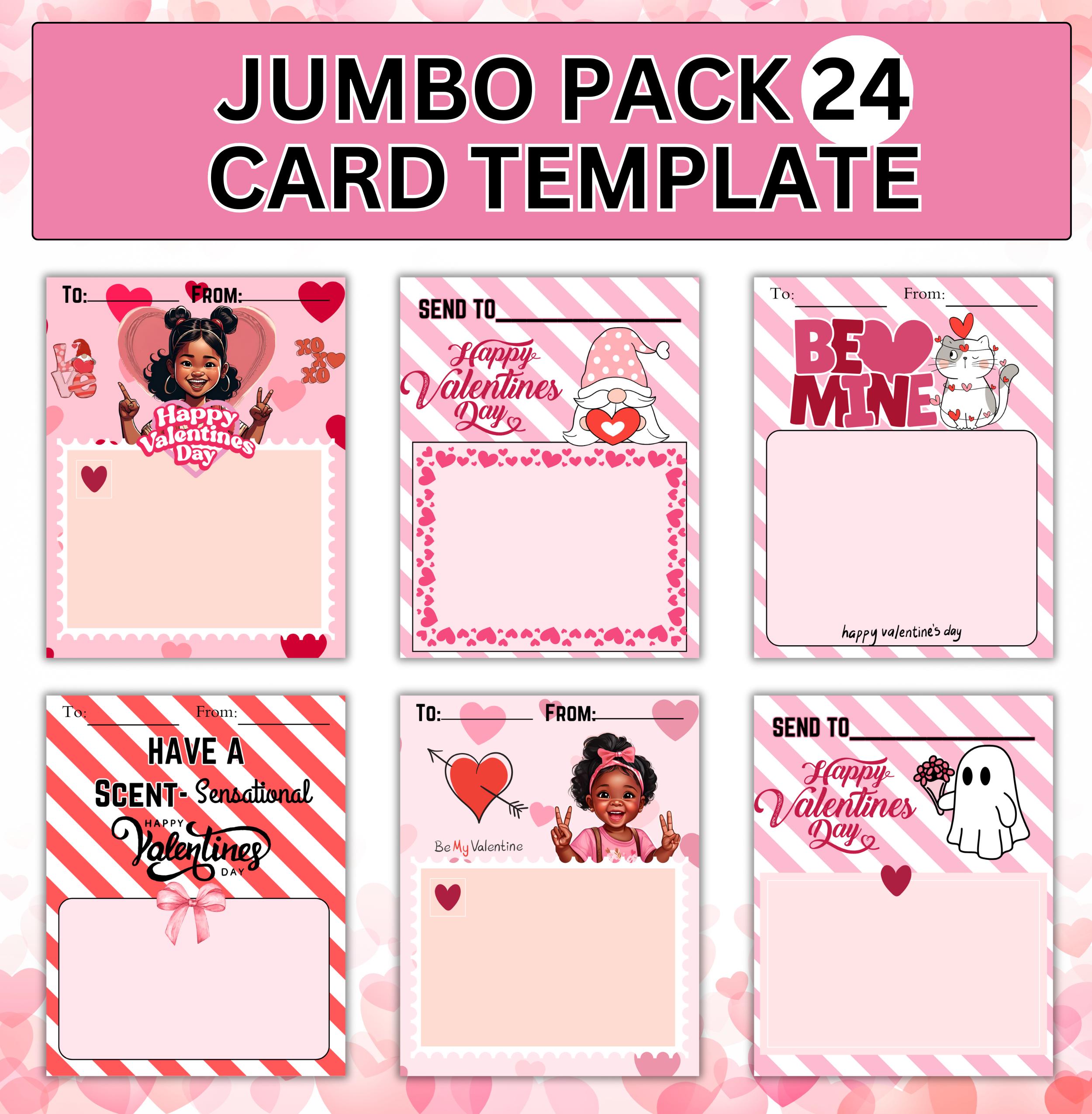 Valentine's Day Jumbo Snack Card Template for Girl's, Jumbo Treat Card ...