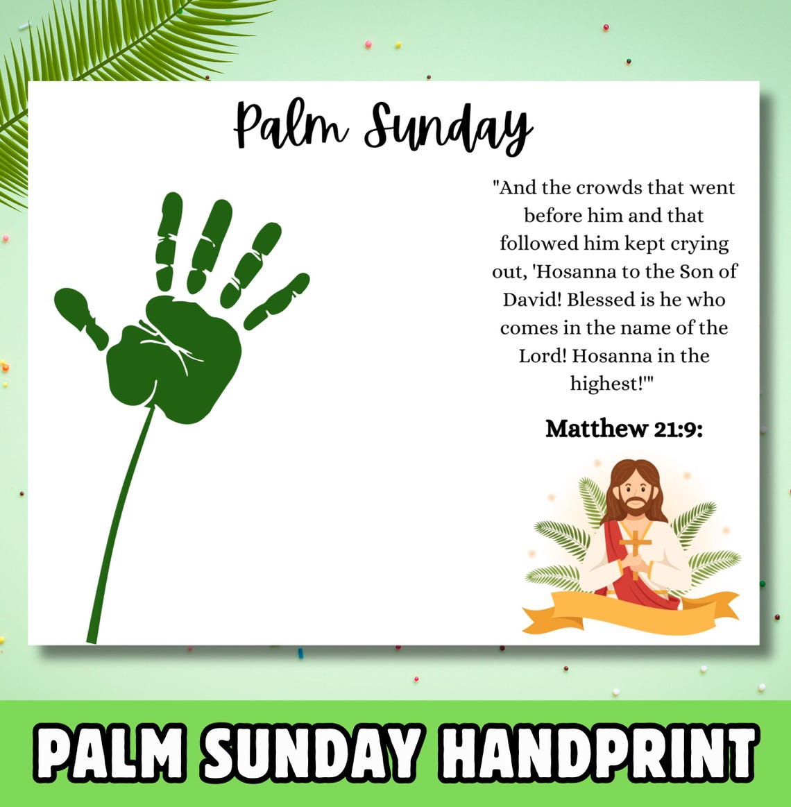 Palm Sunday Handprint Art Craft, Printable Palm Sunday Craft, Easter ...