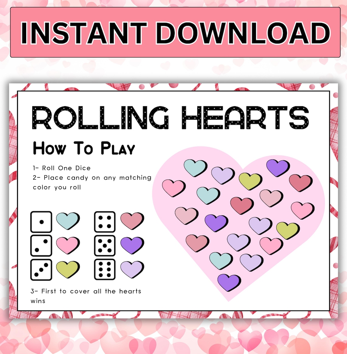 Rolling Hearts Candy Dice Game, Fun Valentines Game for Kids, Kids ...