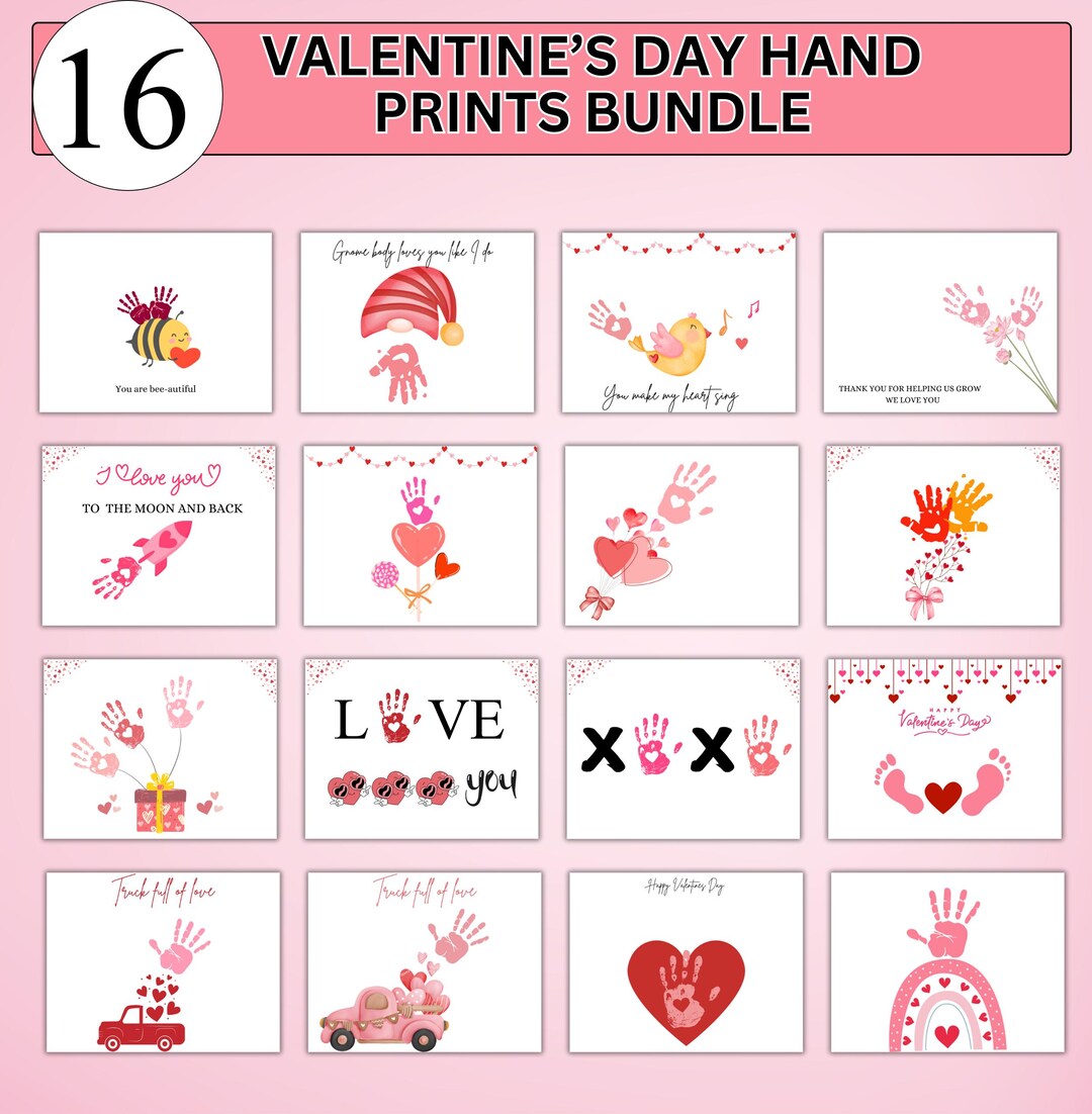 Happy Valentine's Day Craft Handprint Bundle, Valentine Art Template ...