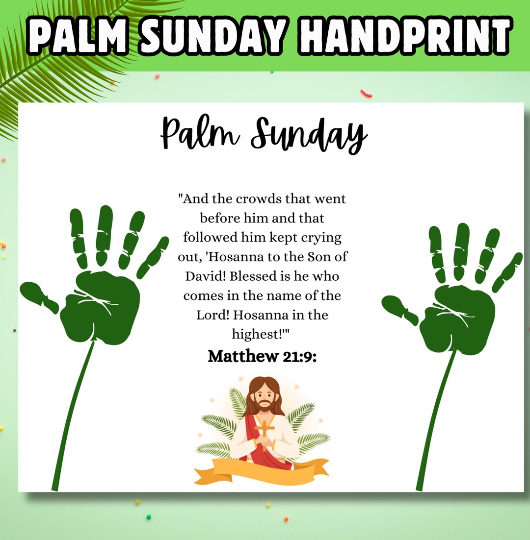 Palm Sunday Handprint Art Craft, Printable Palm Sunday Craft, Easter ...