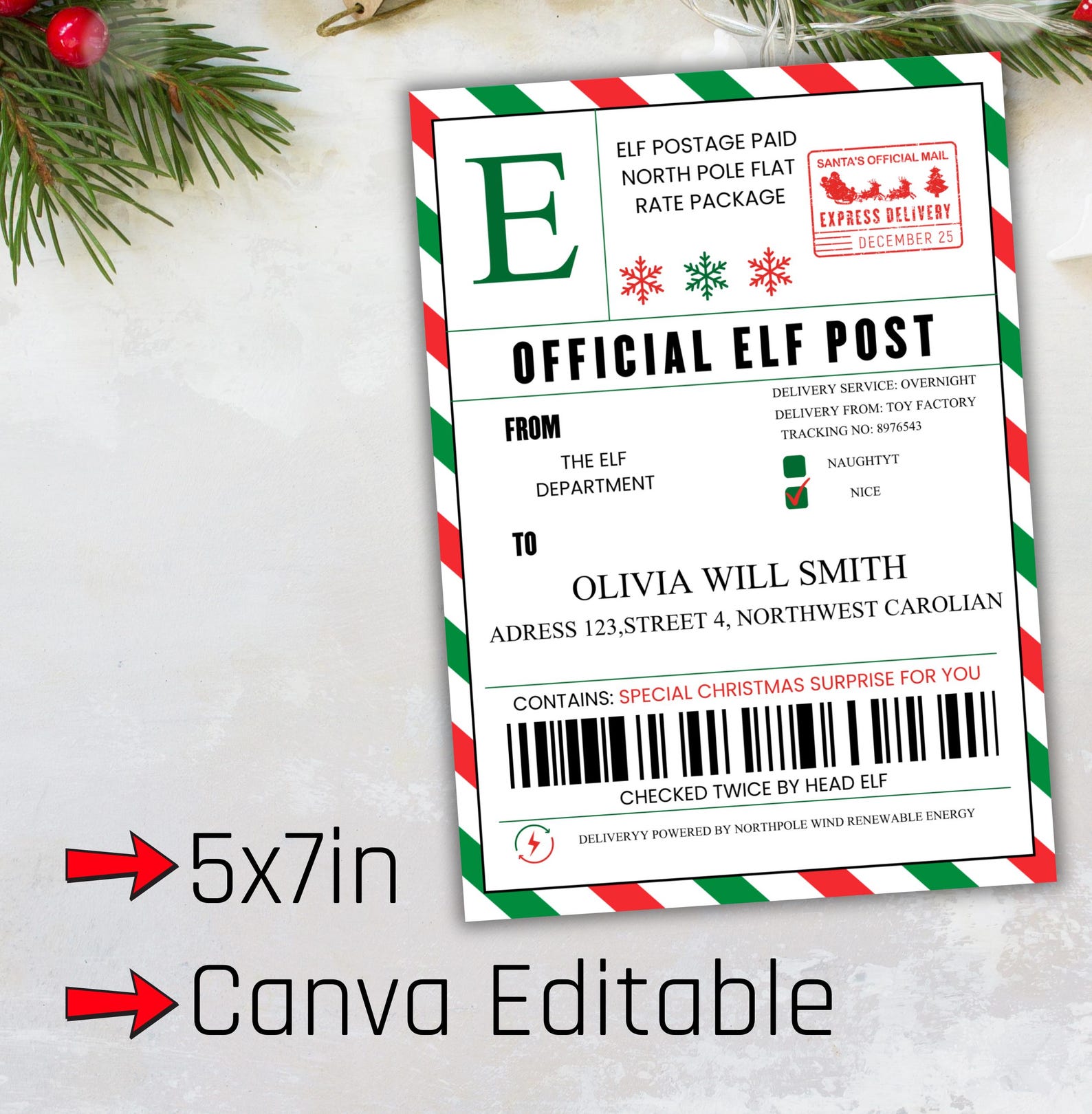 Editable Elf Express Shipping Label | North Pole Printable (digital ...