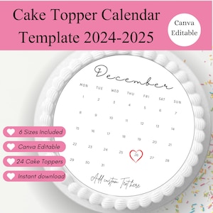 Burn Away Cake Topper Calendar Template, 2025 Printable (canva Editable ...