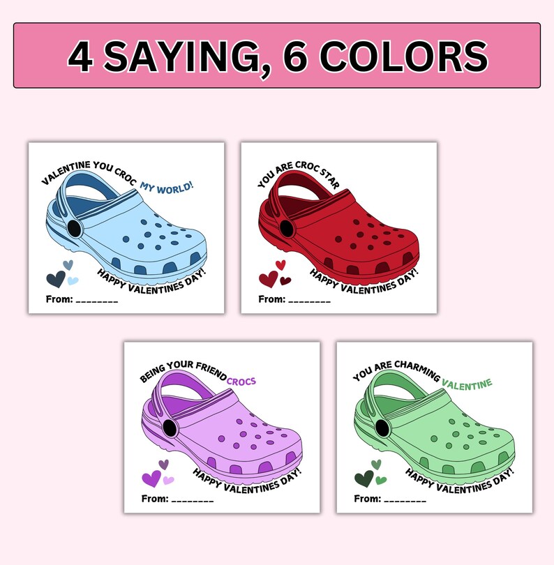 Valentine's Day Shoe Clog Charm Kids Cards, Class Gift Printable Shoe ...