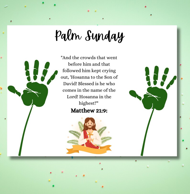 Palm Sunday Handprint Art Craft, Printable Palm Sunday Craft, Easter ...