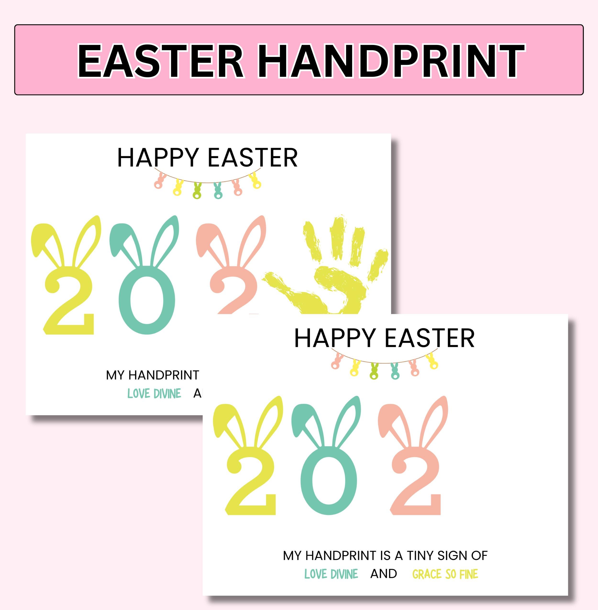 Trendy Happy Easter 2025 Handprint Art, Happy Easter Bunny Handprint ...