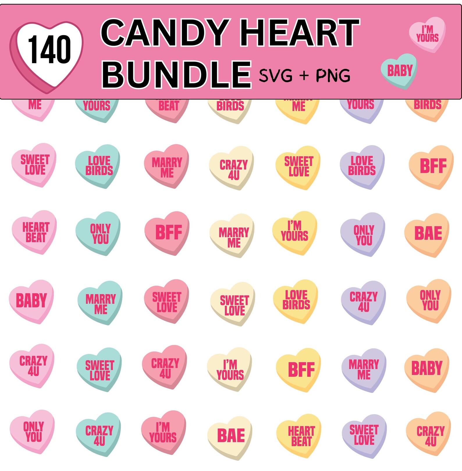 Conversation Valentine Heart SVG PNG Clipart, Valentine Candy Hearts ...