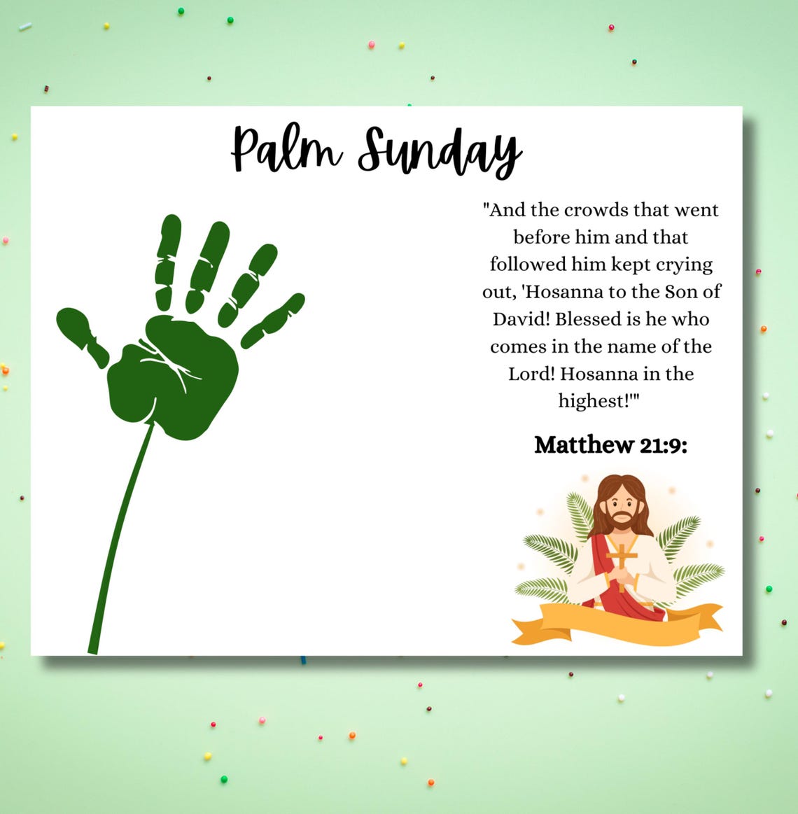 Palm Sunday Handprint Art Craft, Printable Palm Sunday Craft, Easter ...
