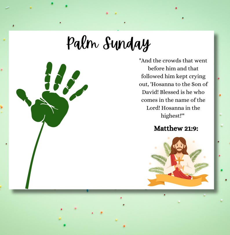 Palm Sunday Handprint Art Craft, Printable Palm Sunday Craft, Easter ...