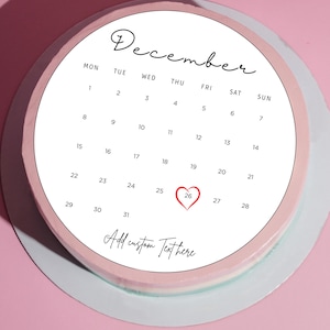 Burn Away Cake Topper Calendar Template, Custom Round Сake Topper, 2025 ...