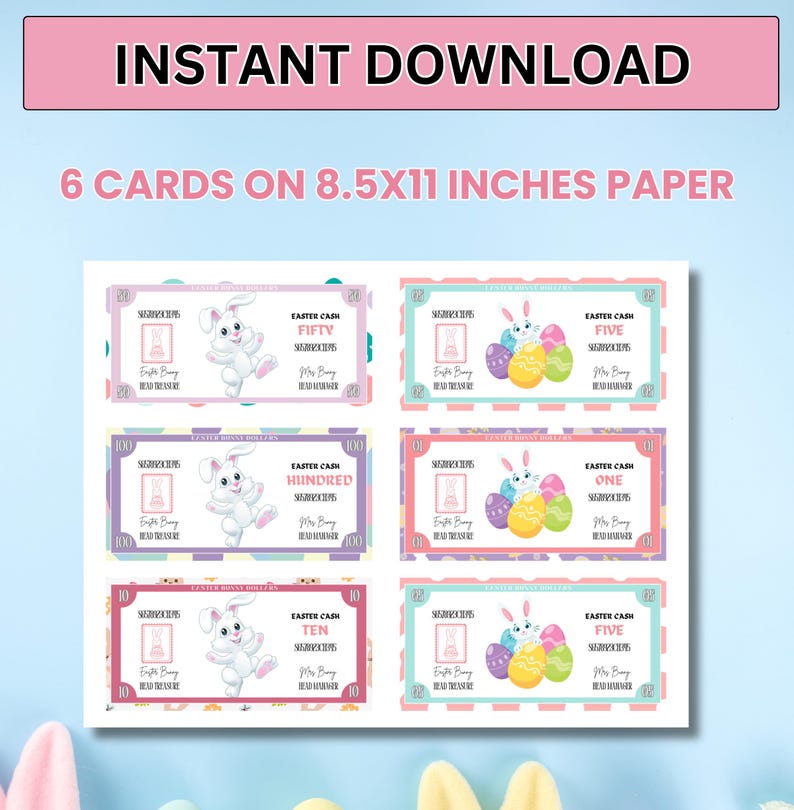Printable Easter Bunny Bucks, Easter Play Money, Easter Egg Filler ...