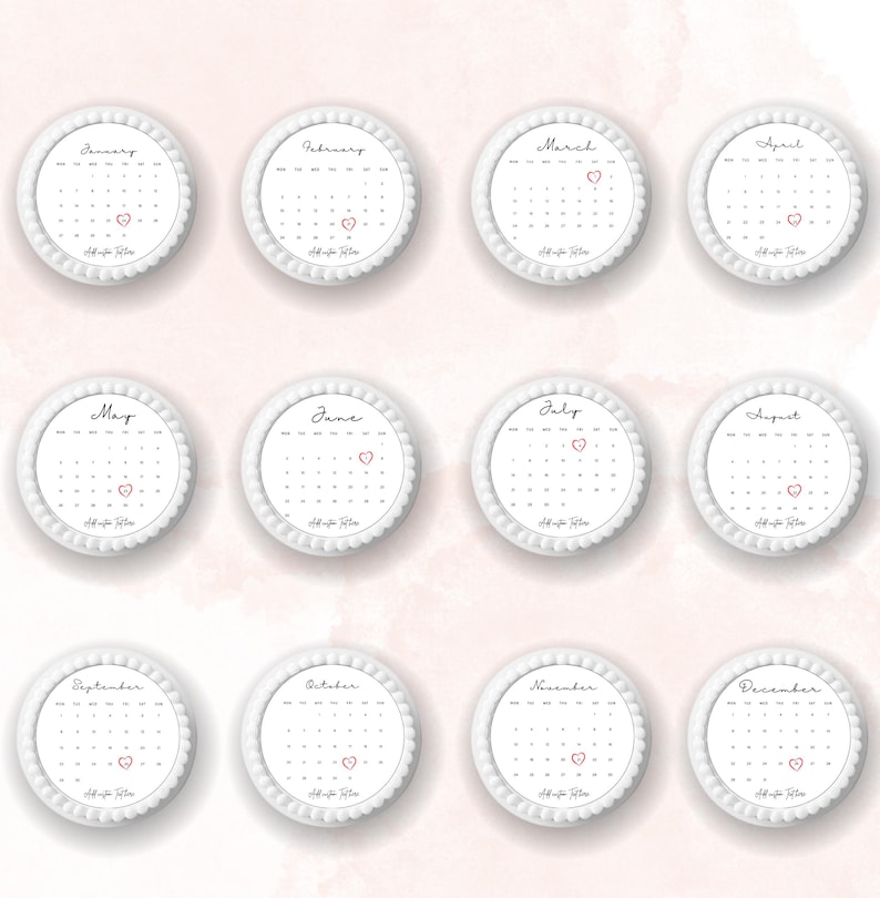 Burn Away Cake Topper Calendar Template, Custom Round Сake Topper, 2025 ...