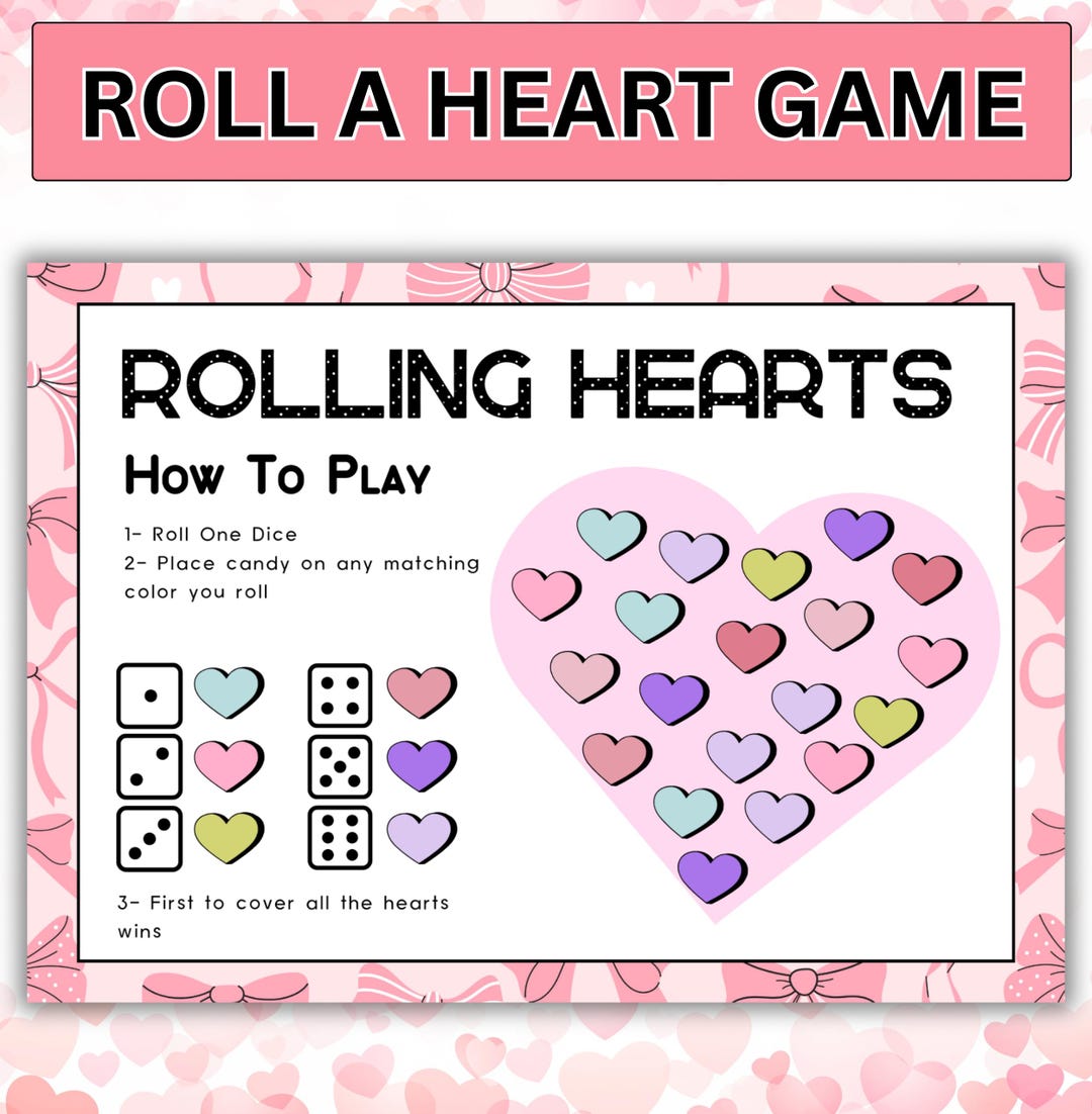Roll a Heart Valentines Dice Game, Valentines Candy Dice Game for Kids ...