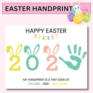 Trendy Happy Easter 2025 Handprint Art, Happy Easter Bunny Handprint ...