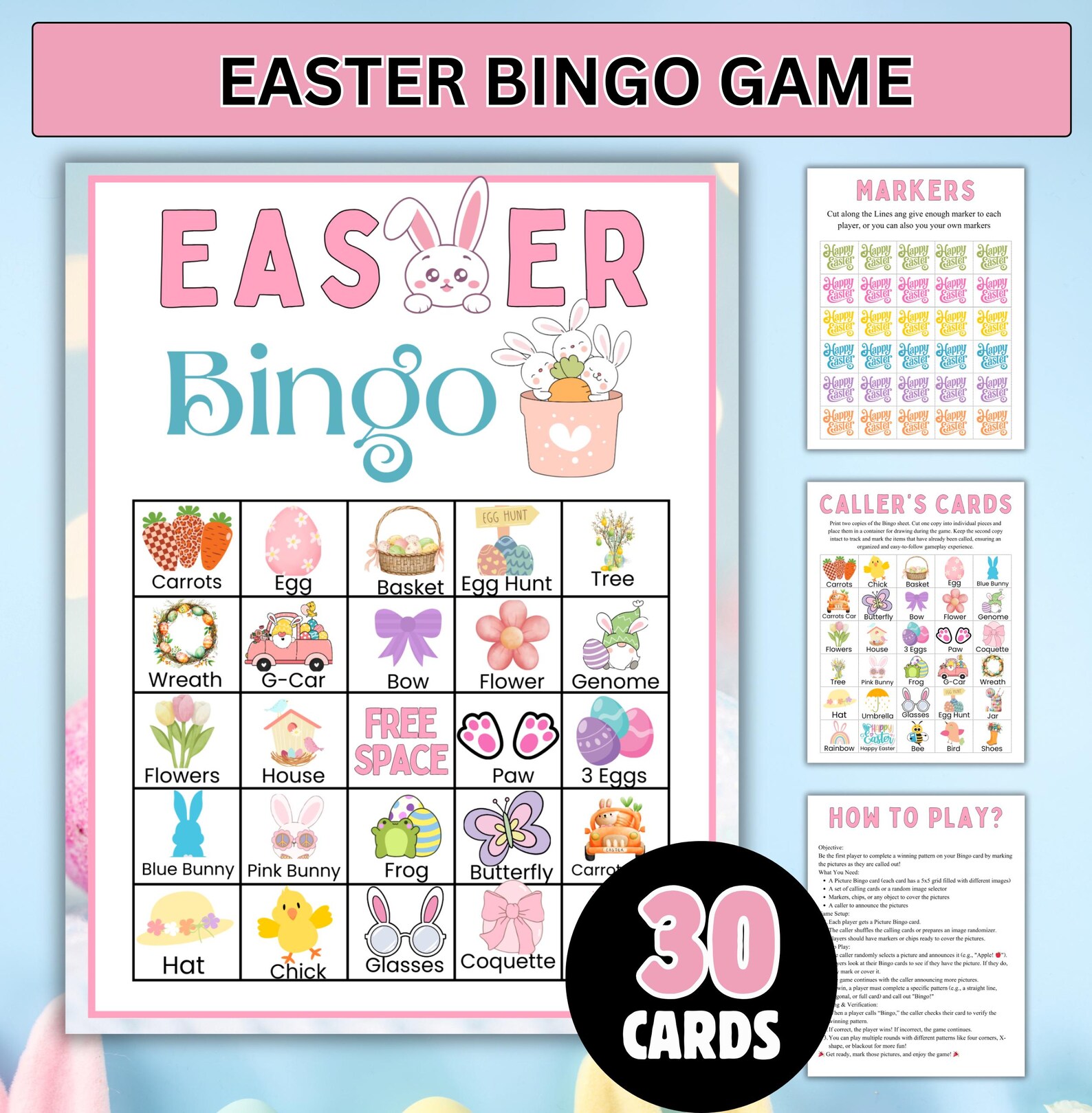 30 Easter Bingo Cards Printable Game, Easter Bingo Boards Activity for ...