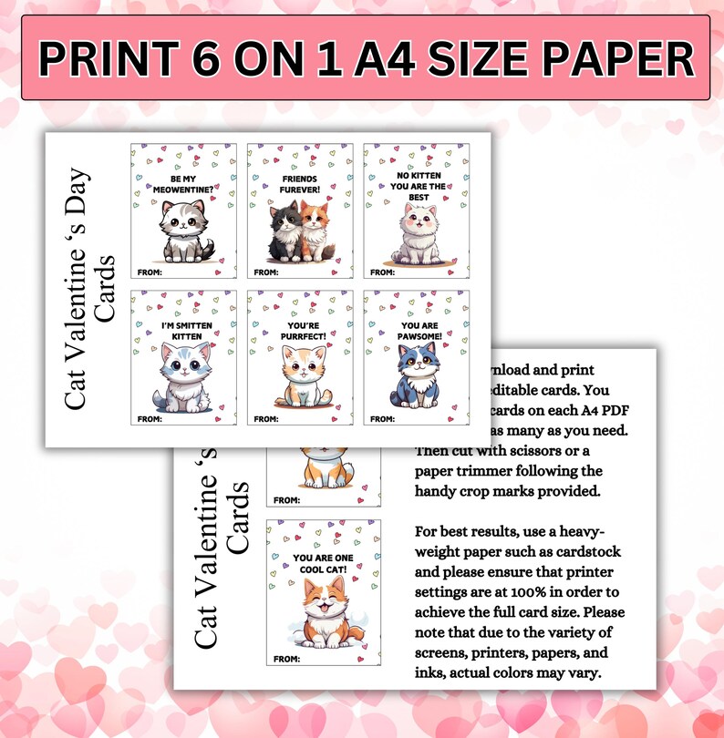 Printable Cat Valentine Cards, Classroom Valentines Day Cards, Kids ...
