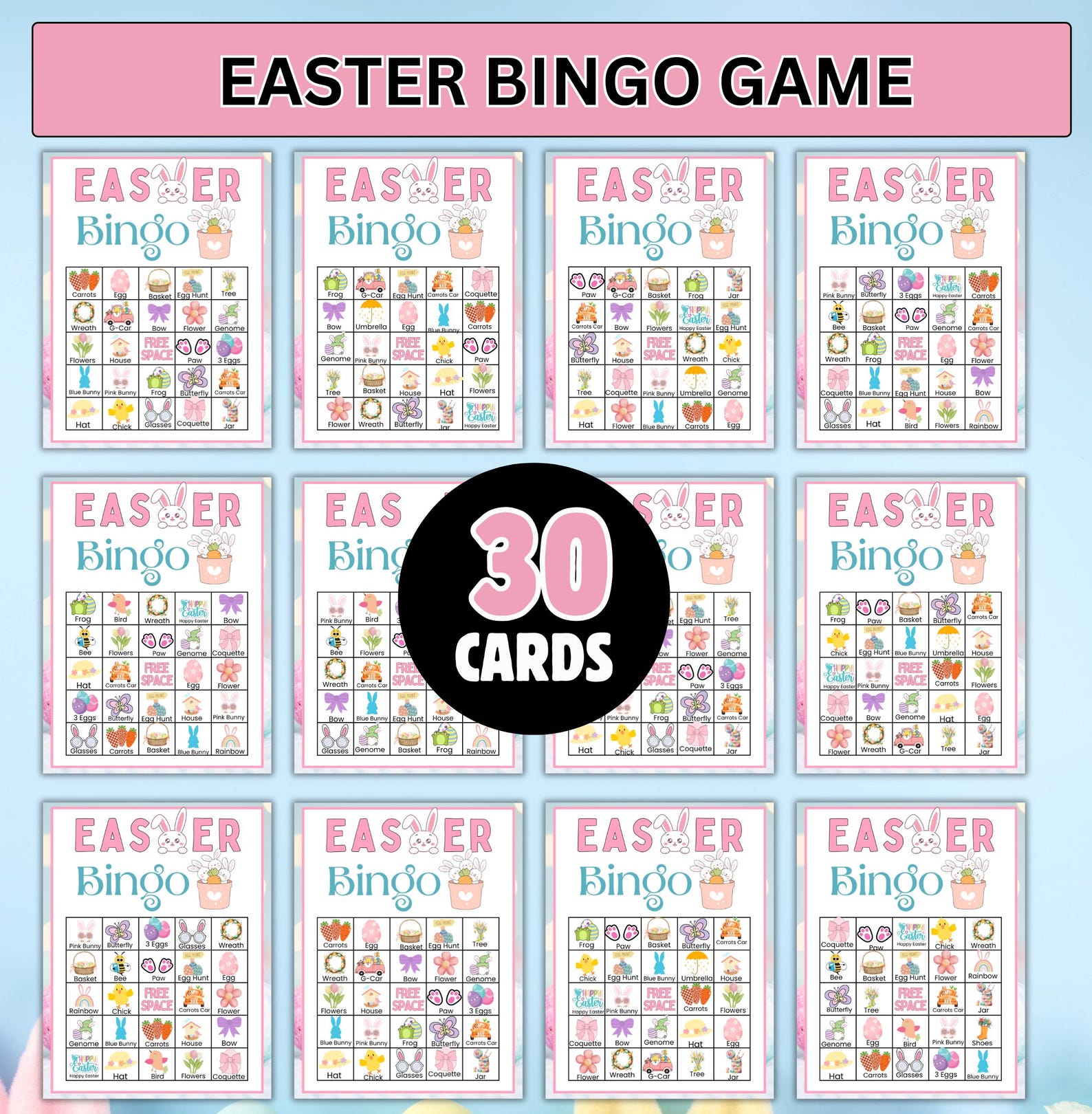 30 Easter Bingo Cards Printable Game, Easter Bingo Boards Activity for ...
