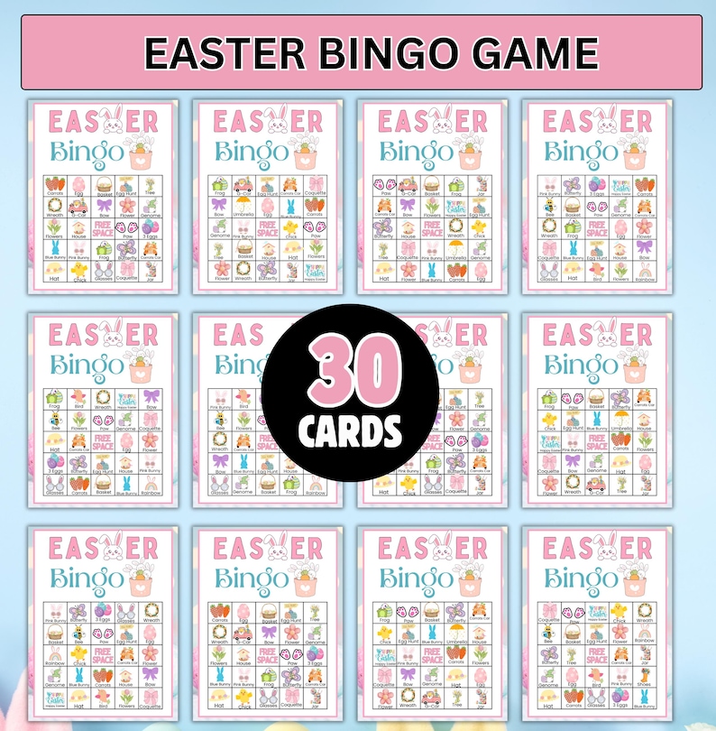 30 Easter Bingo Cards Printable Game, Easter Bingo Boards Activity for ...