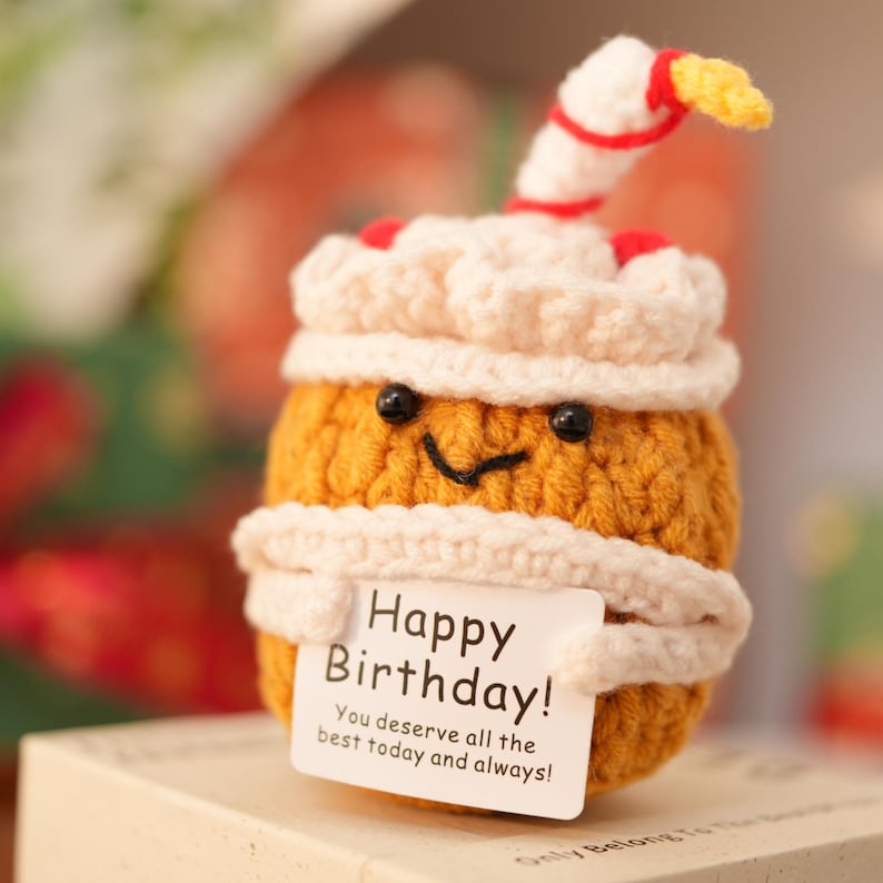Handmade Knitted Birthday Cake Doll, Happy Birthday Crochet, Birthday ...