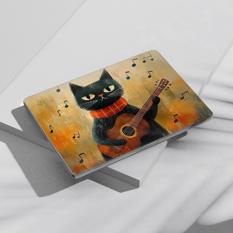 Cartoon Cat MacBook Case Black Cat Laptop Skin, Cover for MacBook Pro ...