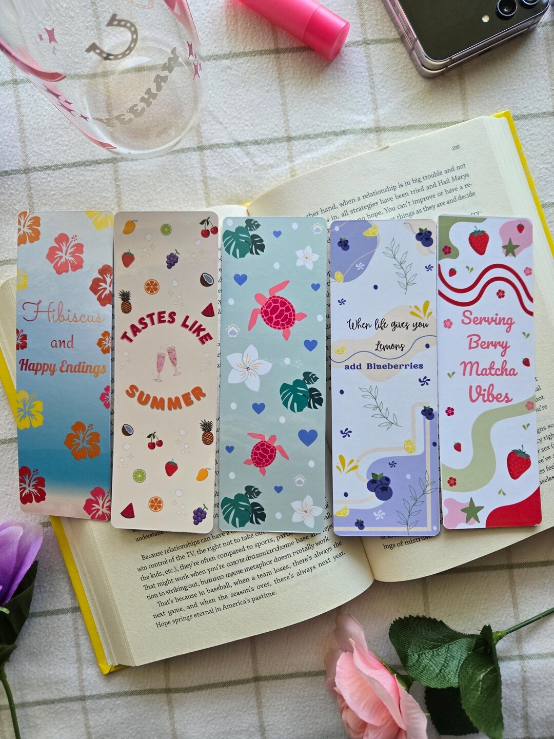 Colorful Summer Themed Bookmarks, Doublesided Bookmark, Cute Book ...