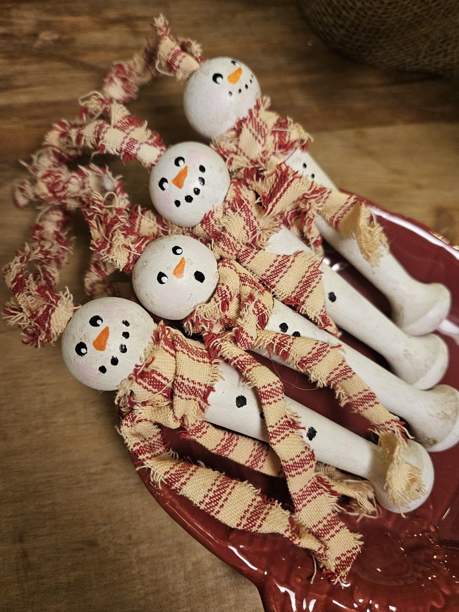 Snowman Wood Spindle Ornament Bread Dough Bowl Filler Original ...
