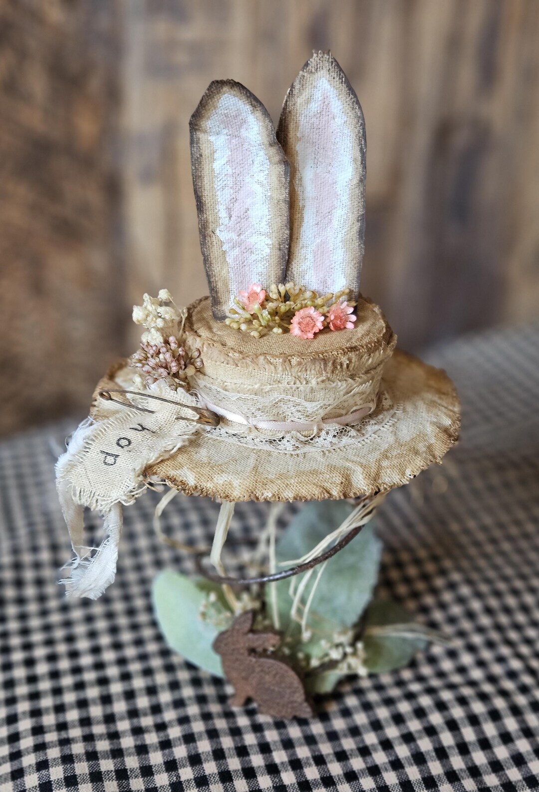 Primitive Rustic Bunny Ears Hat/country Spring Farmhouse/easter Decor ...