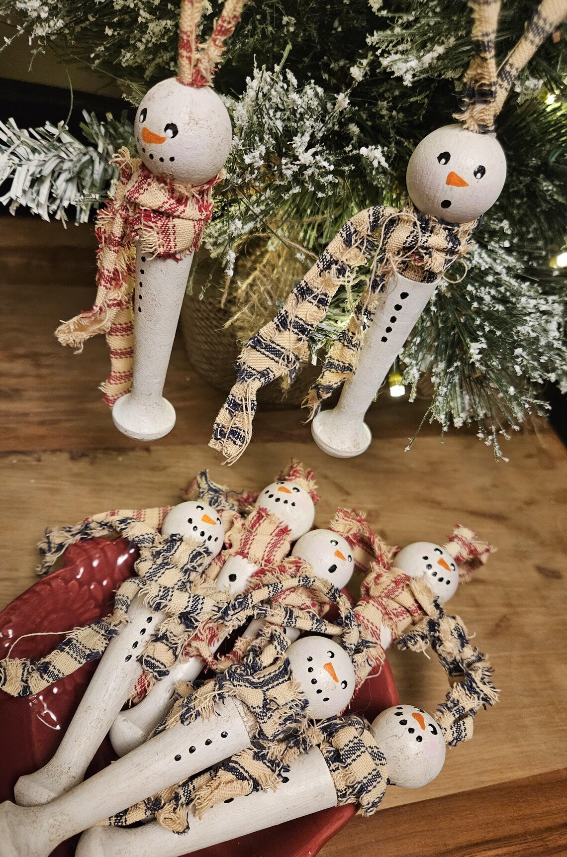 Snowman Wood Spindle Ornament Bread Dough Bowl Filler Original ...