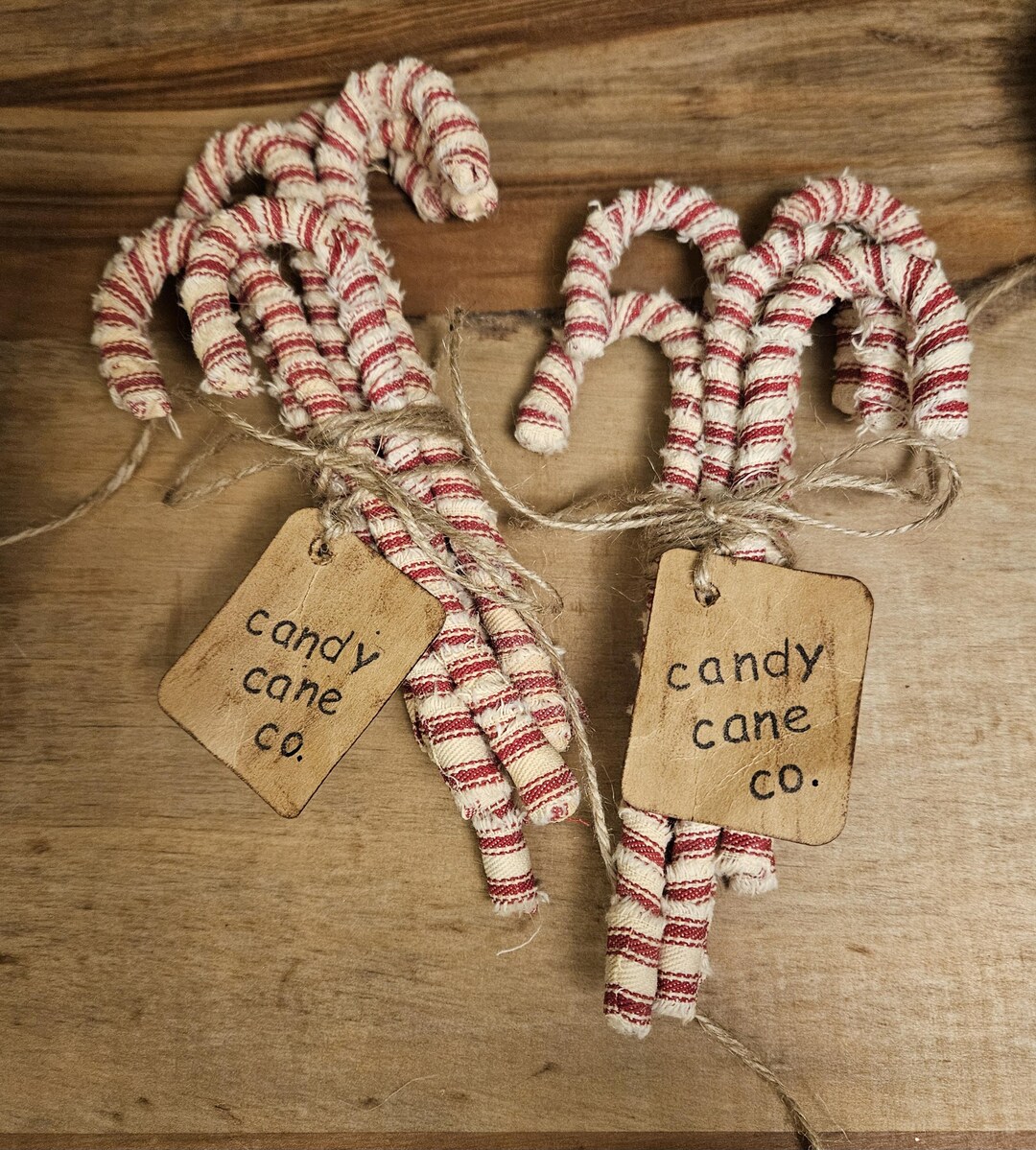 Primitive Country Tea Dyed Fabric Wrapped Candy Canes/ornament/hangers ...