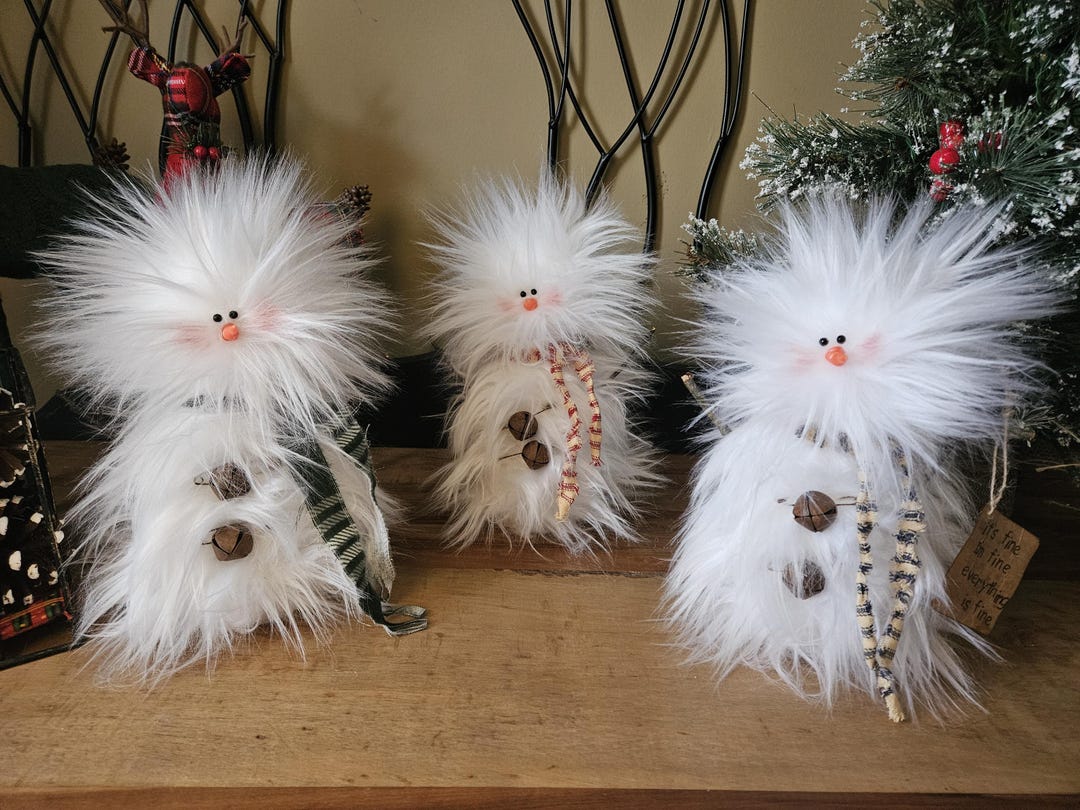 Frazzled Fluffy Fuzzy Snowman Shelf Sitter Holiday Christmas Winter ...
