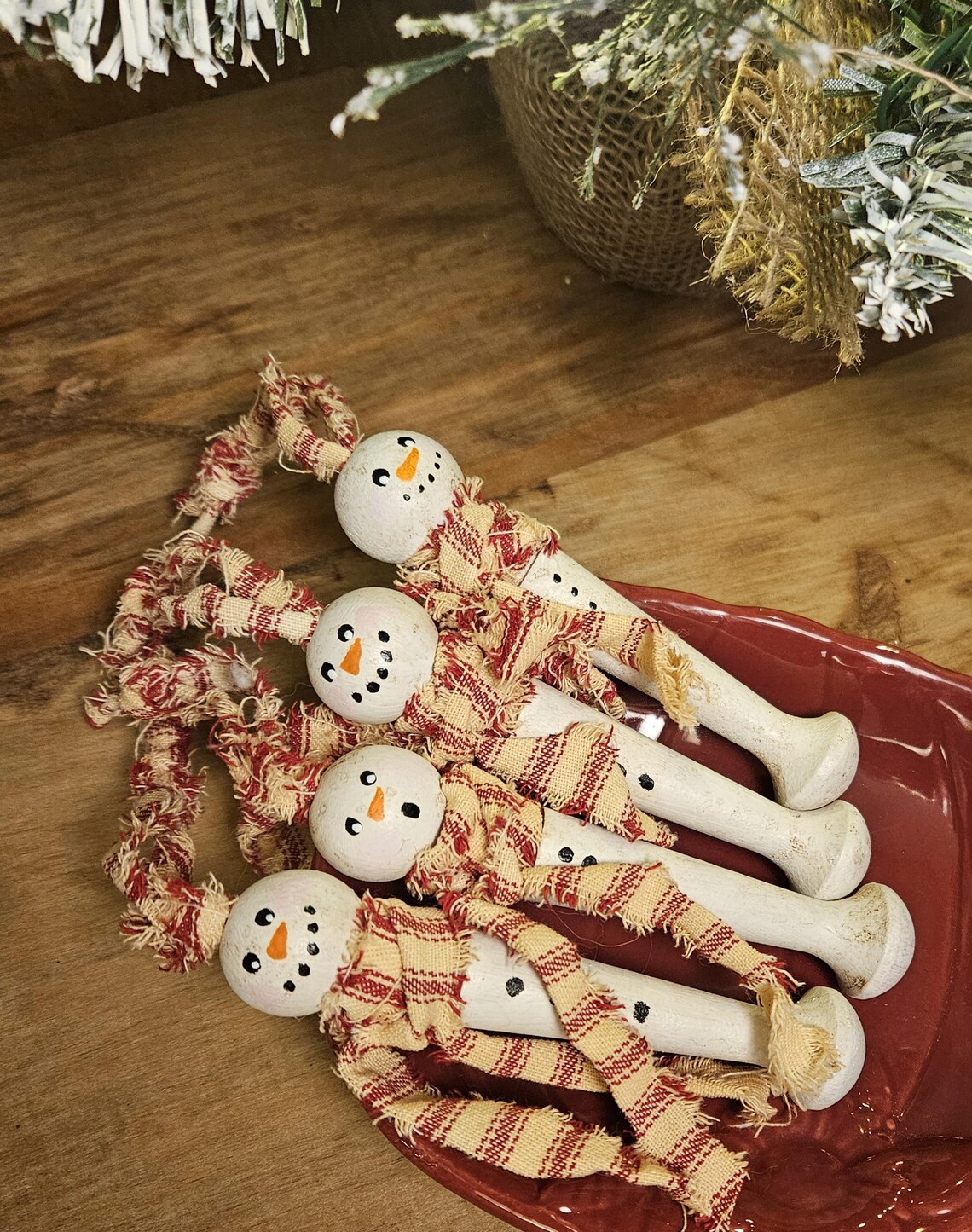 Snowman Wood Spindle Ornament Bread Dough Bowl Filler Original ...