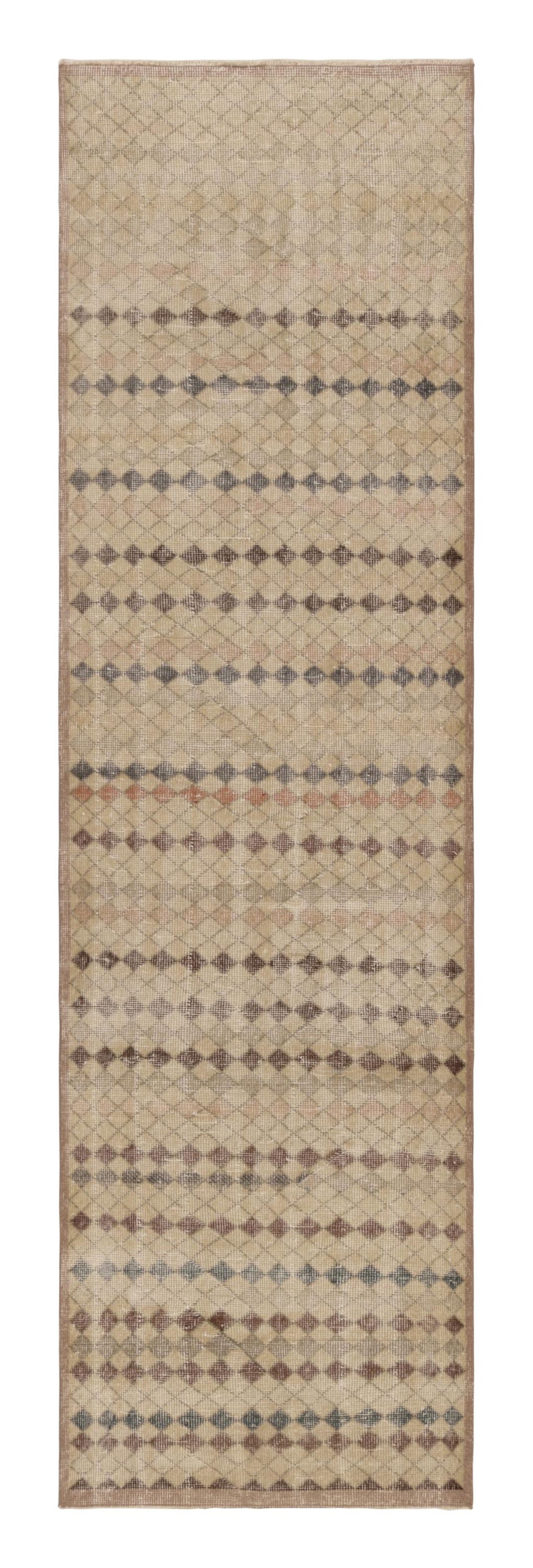 Vintage Turkish Runner, Mosaic-inspired Multicolor Geometric Design ...