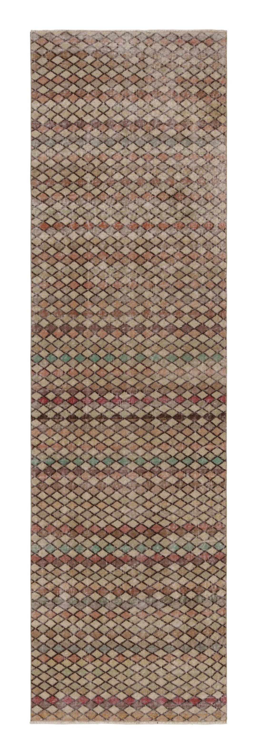 Vintage Turkish Runner, Mosaic-inspired Multicolor Geometric Design ...