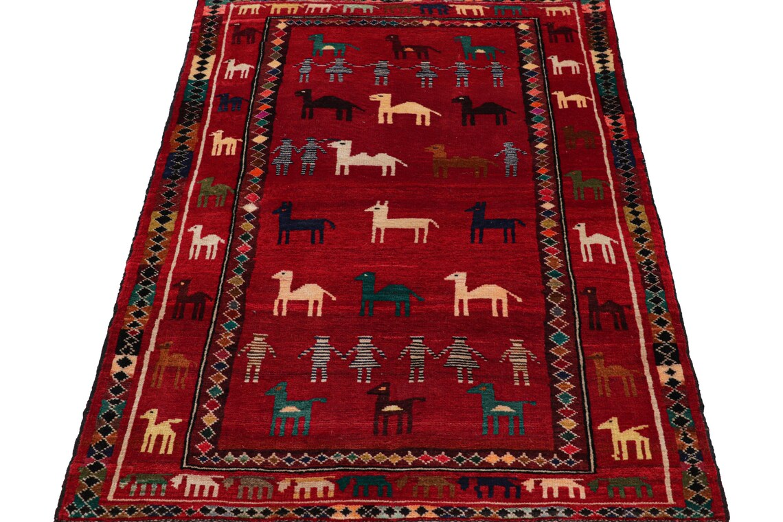 Rug & Kilim’s Modern Rug in Red With Animal Pictorials - Etsy