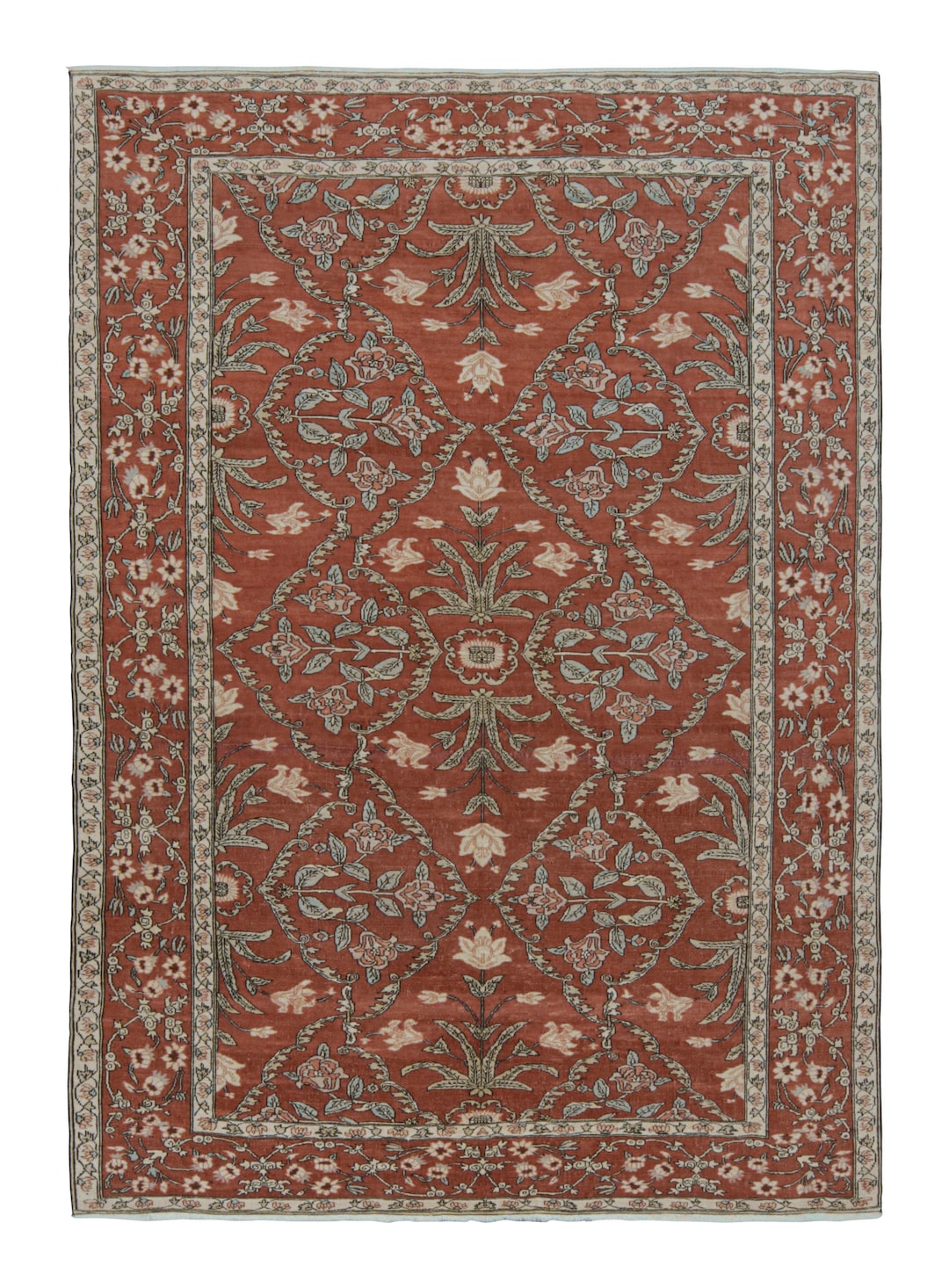 Rug & Kilim’s 17th Century Mogul Style Rug in Red With Beige Floral ...