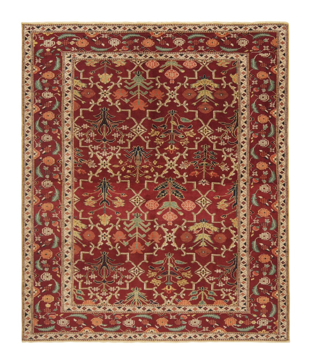 Rug & Kilim’s Agra Style Rug in Red and Green With Trellis Floral ...