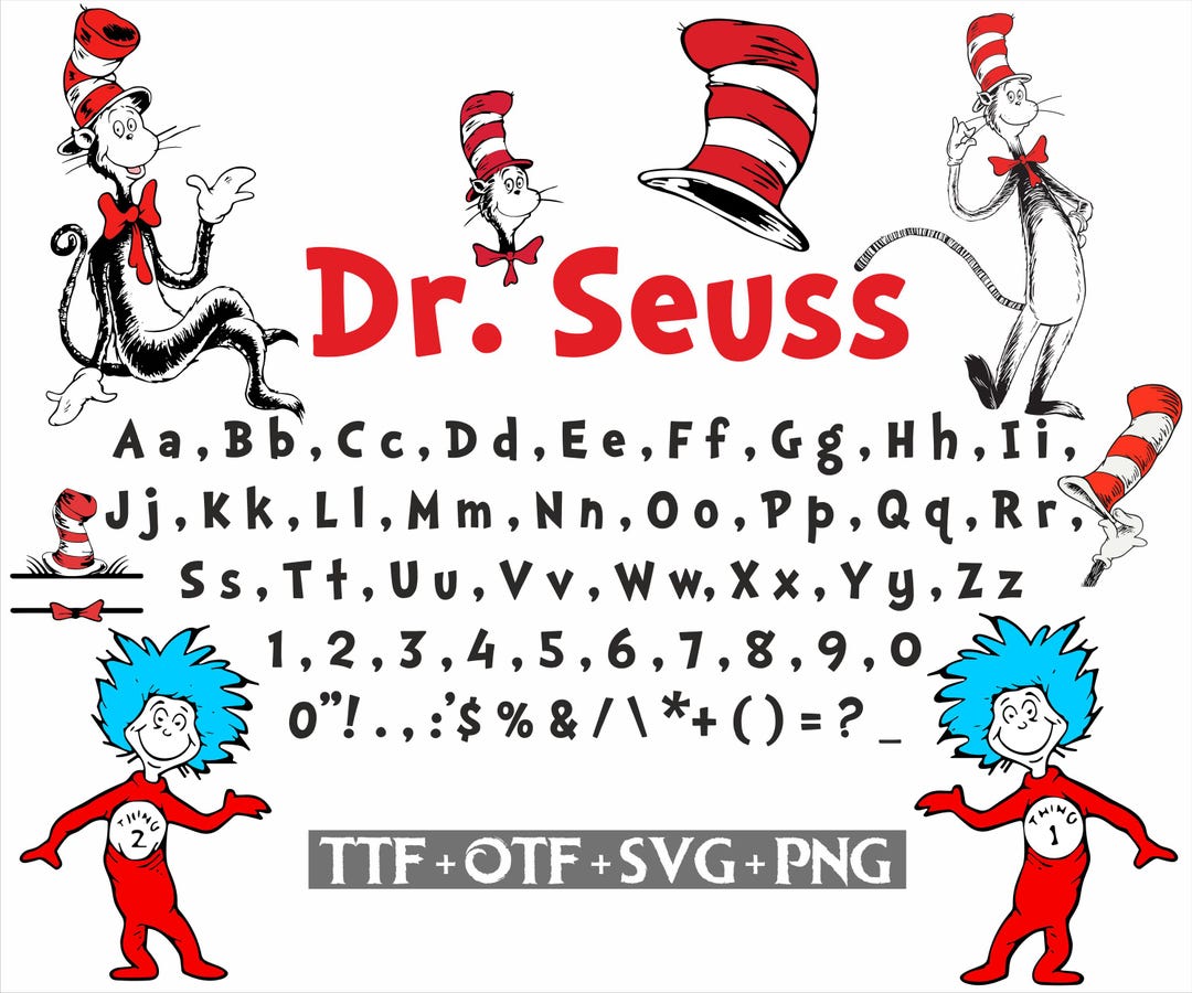 Dr Seuss Font, Dr Seuss Svg Bundle Layered Item, Dr. Seuss Quotes Cat ...