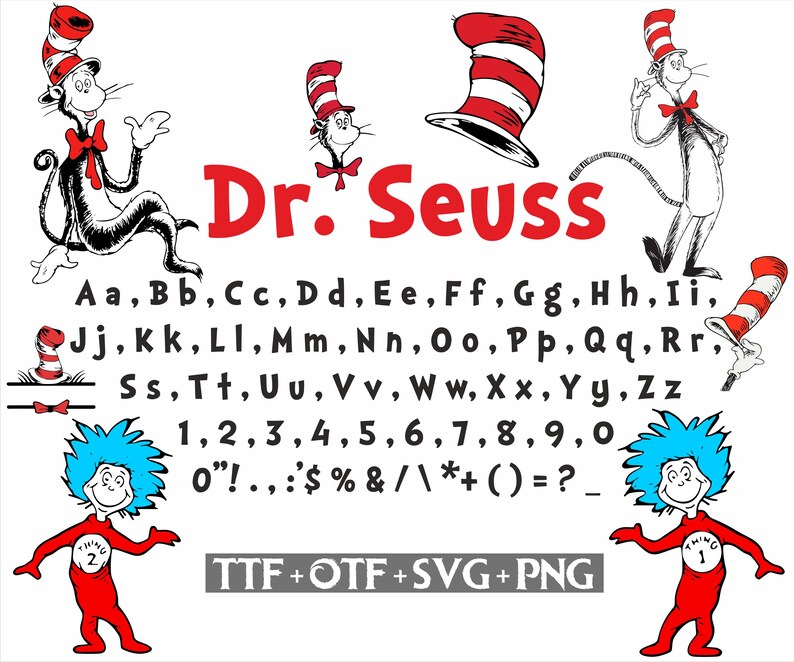 Dr Seuss Font, Dr Seuss Svg Bundle Layered Item, Dr. Seuss Quotes Cat ...