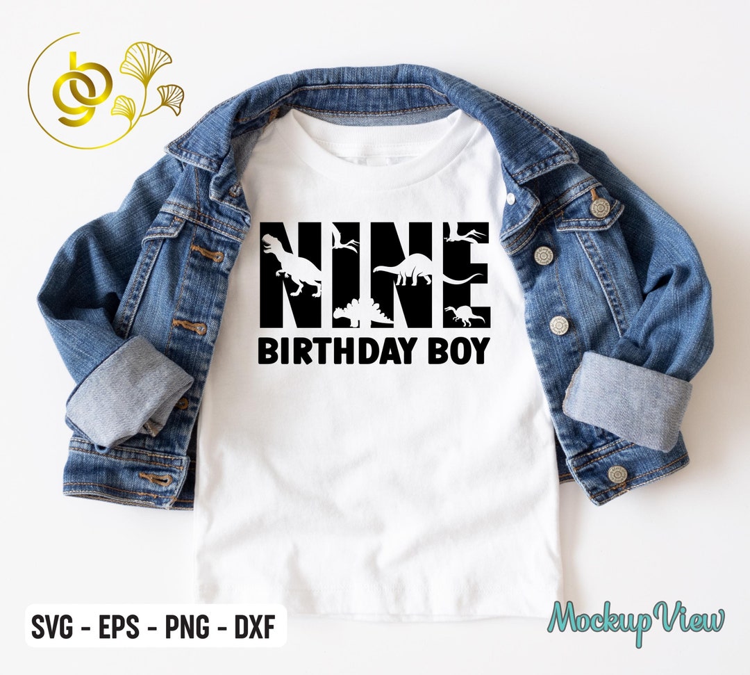 Kids Dinosaur Birthday Party Shirt Svg, Ninth Dinosaur Birthday Boy Svg ...