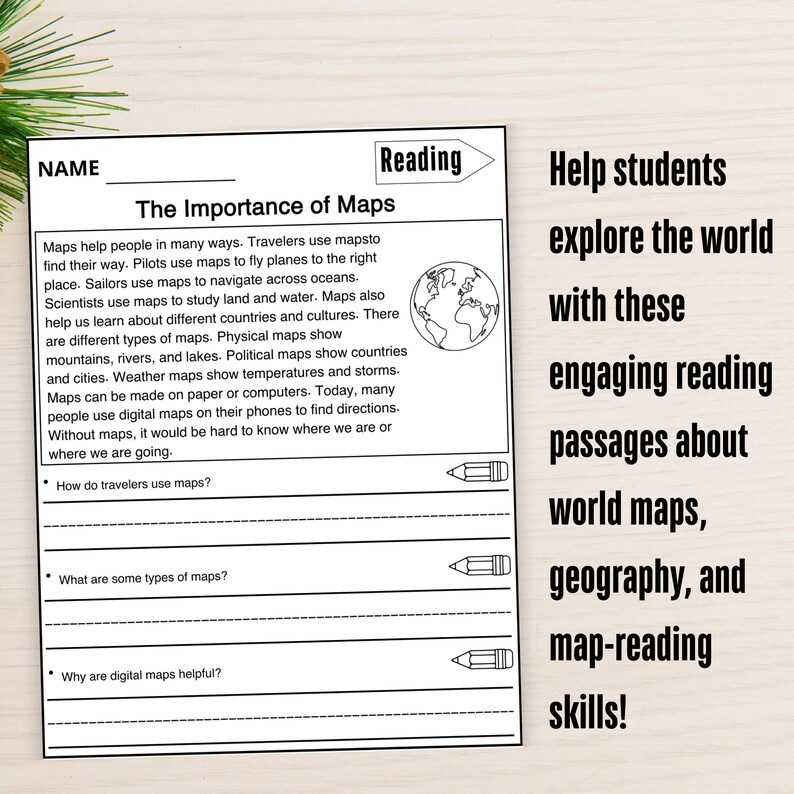 World Maps Reading Comprehension Worksheets: Geography ELA Practice ...
